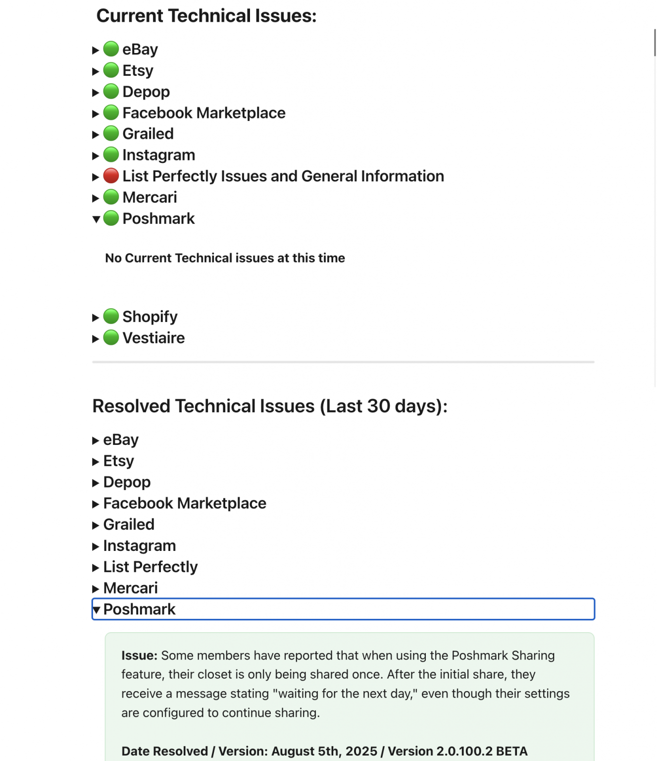 Tech Issues on List Perfectly? Check the Current Issues Page First ...